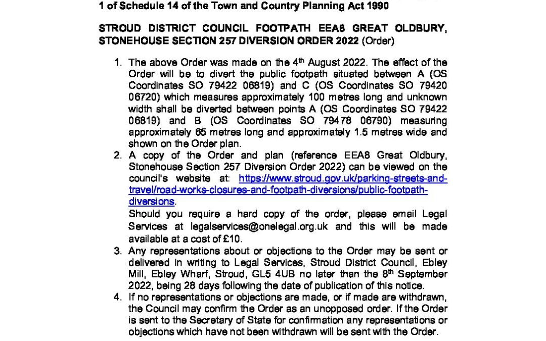 Footpath Diversion Notice EEA8 (1) | Stonehouse Town Council